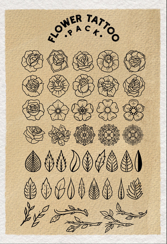 Flower Tattoo Vector Pack For Adobe Illustrator (Download Only ...