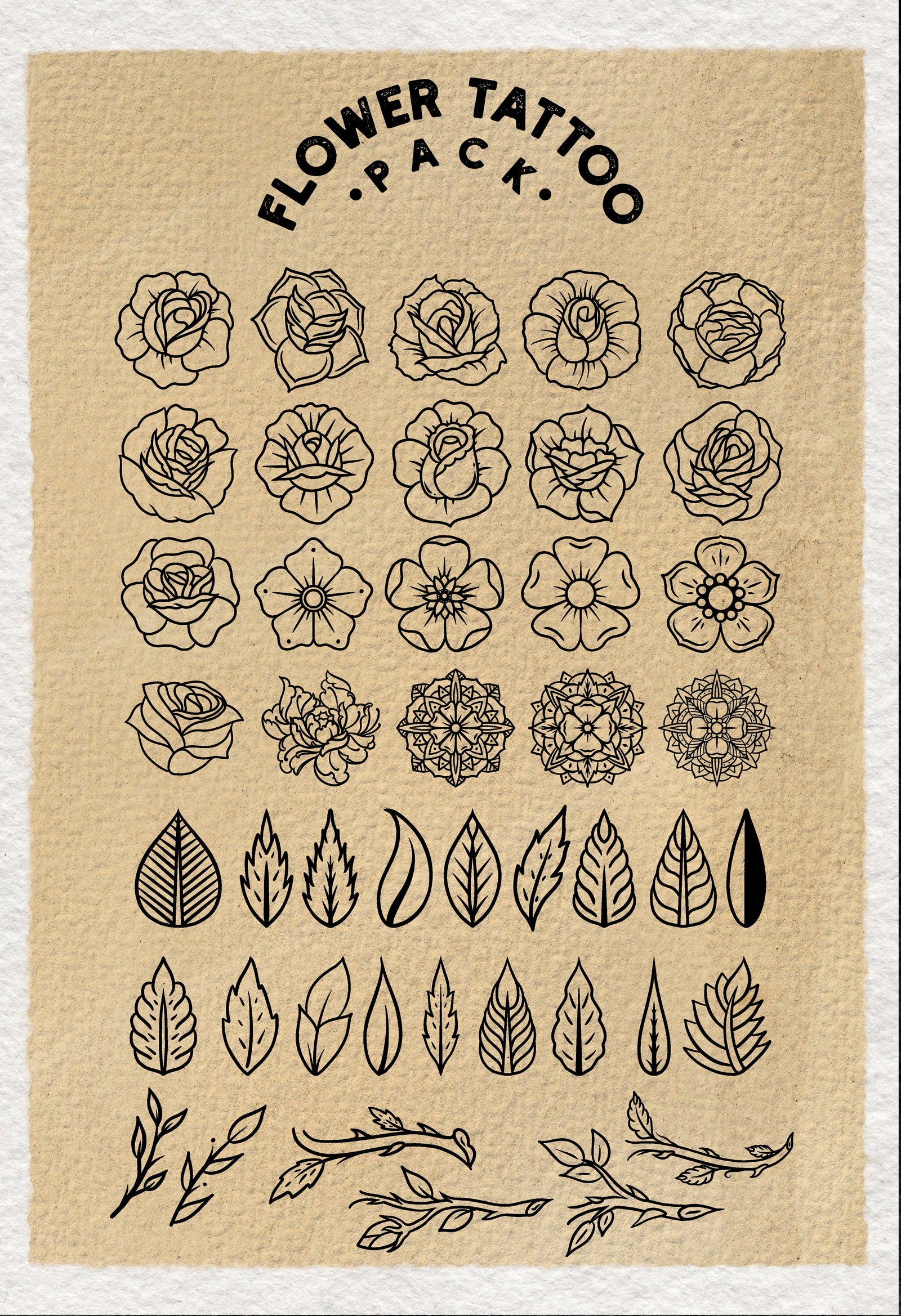 Flower Tattoo Vector Pack For Adobe Illustrator (Download Only) | by ...